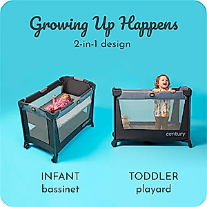 Century Travel On 2-in-1 Compact Playard with Bassinet, Playpen with Sheet Included, Metro