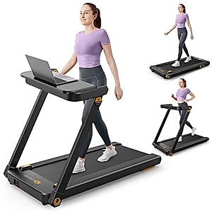 UREVO Treadmill with Desk, 3 in 1 Foldable Treadmill with Removable Desk, Install Free Under Desk Treadmill, 3HP Powerful Walking Treadmill for Office with Remote, Folding Treadmill in 2s Folding