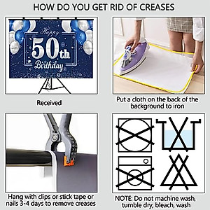 50th Birthday Decorations Banner Men, Blue Silver Happy 50th Bday Decorations for Men, 50th Birthday Decorations Men Blue, 50 Year Old Photography Background