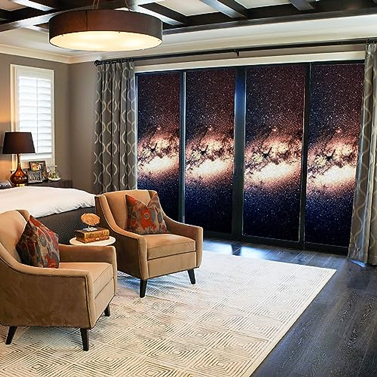 IOACIY Privacy Window Film Frosted Glass Sticker for Home Office Static Anti-UV Window Paper Decorative Window Covering for Bathroom (Universe Outer Space Starry Sky Red Blue-71, 17.7" x 23.6")