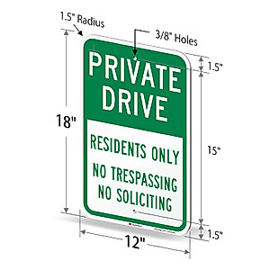 SmartSign 18 x 12 inch “Private Drive - Residents Only, No Trespassing, No Soliciting” Metal Sign, 63 mil Aluminum, 3M Laminated Engineer Grade Reflective Material, Green and White, Made in USA