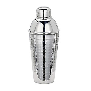 Cuisinox Stainless Steel Cocktail Shaker with Lid and Strainer, Hammered Finish, 9.4"- 24 oz