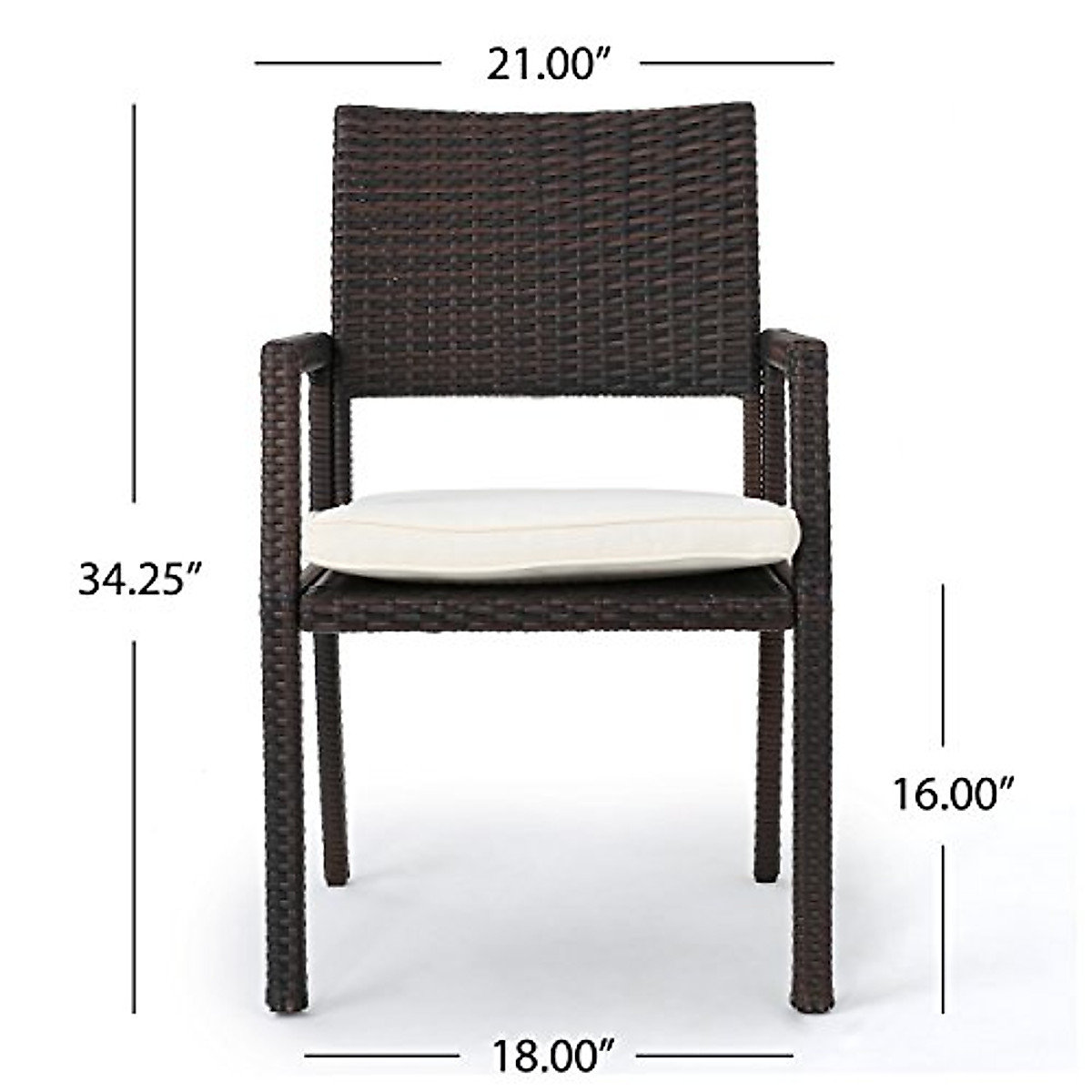 Christopher Knight Home Rhode Island Outdoor Wicker Dining Chairs with Water Resistant Cushions, 2-Pcs Set, Multibrown / White