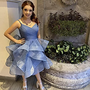 ZSHAOLHYJYZS Homecoming Baby Pink Homecoming Dress Tulle Spaghetti Straps Short Prom Dress for Teens Puffy Ruflle V Neck Mini Dress Size 16W