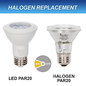 Simba Lighting LED PAR20 Light Bulb 6W 38deg Spotlight Dimmable (4-Pack) for Indoor Recessed Can, Range Hood and Outdoor PAR 20, 120V E26 Base, 40W to 50W Halogen Replacement, 3000K Soft White