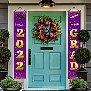 HAMIGAR 6x1ft Class of 2022 Congrats Grad Door Porch Banner Sign - Purple Gold College High School Graduation Decorations Decor Party Supplies