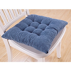 Corduroy Chair Cushion with Ties, Nonslip Tufted Seat Cushions Kitchen Dining Chair Pads with Ties Office Car Sitting Chair Pads (17in X 17in, Blue)