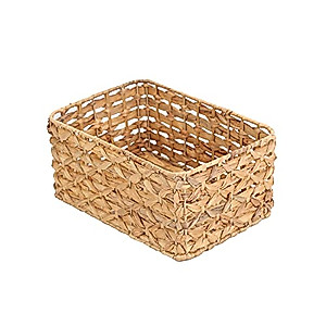 YRMT Water Hyacinth Storage Basket Wicker Storage Baskets for Organizing Woven Decorative Storage Basket Bin for Shelf Pantry Natural 12" x 8" x 5.5" in