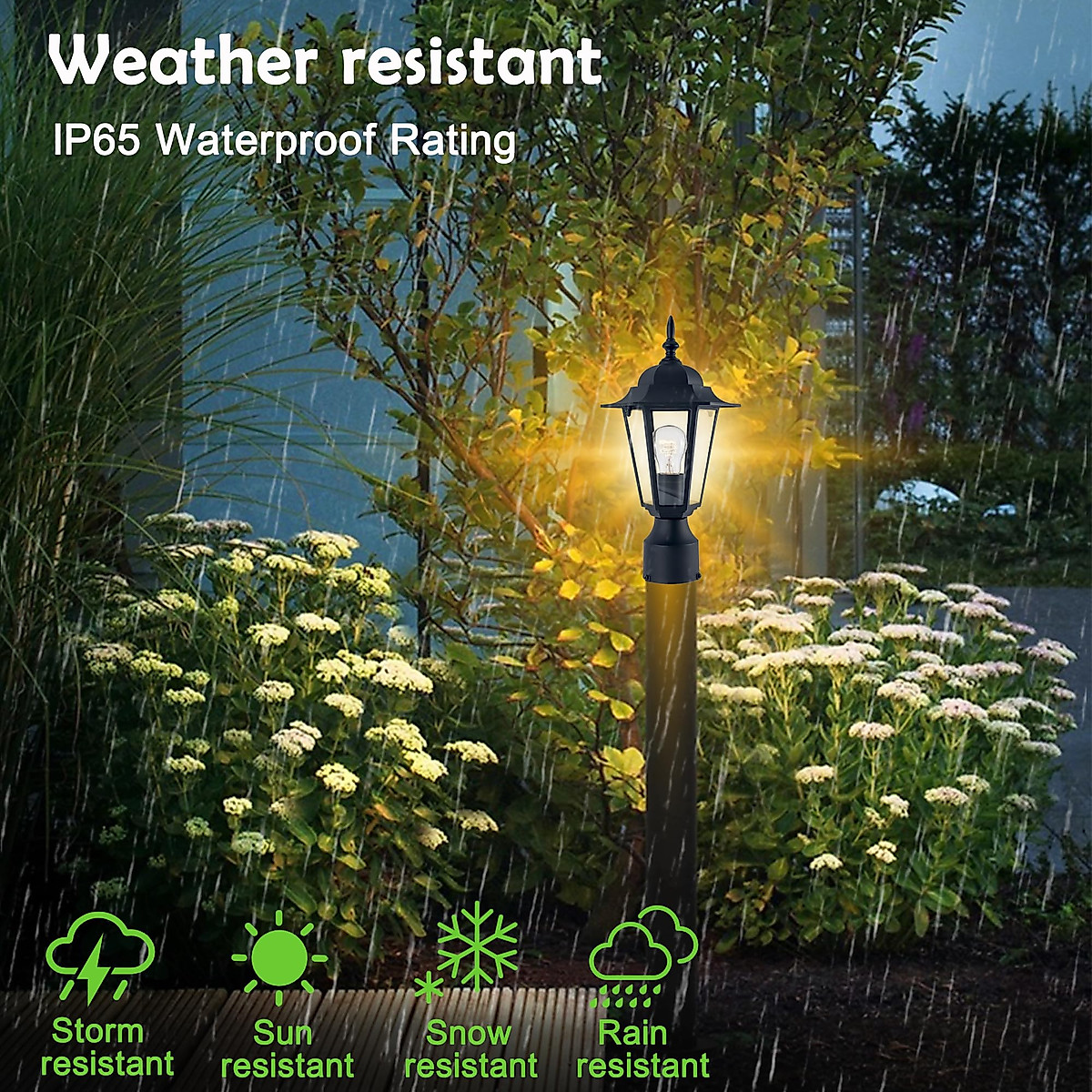 YaoKuem Outdoor Post Light, Pole Lantern, E26 Base 60W Max, Aluminum Housing Plus Glass, Wet Location Rated, Bulbs not Included, Matte Black, 1 Pack