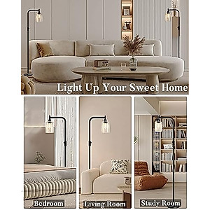 bulbeats 63IN Dimmable (Brightness Adjustable) Industrial Floor Lamp, Black Modern Standing Lamps with Clear Glass Lampshade, E26 LED Bulb Included, Farmhouse Floor Lamp for Living Room Bedroom