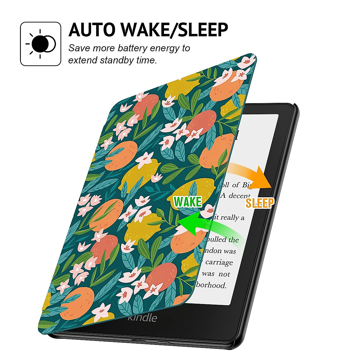 Ayotu Case for 6.8" Kindle Paperwhite 11th Generation 2021 and Signature Edition - PU Leather Cover with Auto Wake/Sleep - Only for Amazon Kindle Paperwhite 2021, The Flowers and Fruits