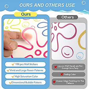 156PCS Flowers and Bubbles Wall Decals Under The Sea Birthday Party Peel and Stick Colorful Bubble Stickers Car,Bedroom,Bathroom,Windows,Laptop Decor 6 Sheets, 30cm x 10cm Each,Static Cling,Removable