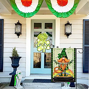 Covido Home Decorative St. Patrick's Day Gnome Garden Flag, Lucky Pot Gold Coins Shamrock Clover Yard Outside Decorations, Irish Luck Outdoor Small Decor Double Sided 12x18
