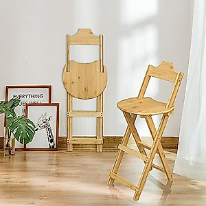 affeivul Folding Bar Stool,Foldable Bar Stools Counter Height,Folding Bamboo Bar Stool with Backrest and Footrest,Collapsible Bar Chairs with Backrest,Portable Folding Stool Tall Bar Stools