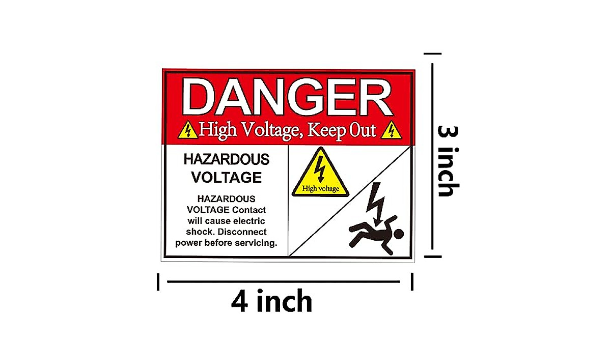 Hazardous Voltage Warning Stickers - 8 Pack Safety Decals for High Voltage