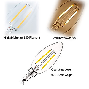 SHUWDKAR 2W LED Candelabra Bulb 25W Equivalent E12 Dimmable LED Bulbs Clear Filament Vintage Home Decoration Candle Light Bulbs B11 2700K Warm White,6 Pack