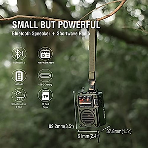 Raddy RF750 Portable Shortwave Radio AM/FM/SW/WB Receiver with Bluetooth and NOAA Alerts - Pocket Retro Mini Radio Rechargeable, w/ 9.85 Ft Wire Antenna