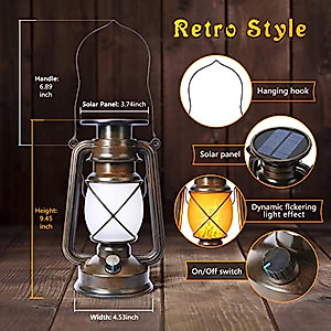 Hanging Solar Lantern Outdoor - Flickering Flame Solar Vintage Lantern, 2 Modes Waterproof Solar Hanging Lights for Camping, Garden, Patio, Deck, Yard, Path