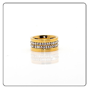 Fusamk Fashion 18K Gold Stainless Steel Band Ring Two Row Crystal Ring(Gold(9))