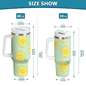 DIGTIA Stainless Steel Insulated Tumbler w/Handle & Straw, Lemons Yellow Double Wall Vacuum Travel Coffee Mug Cup w/Lid, Leak-Proof Sports Fruit Water Bottle,30oz