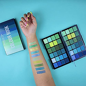 Makeup Revolution Color Book Eyeshadow Palette, 24 Shimmer Hues & 24 Matte Shades, Blues, Cruelty-Free, Green & Yellow Tones, 0.96 Oz