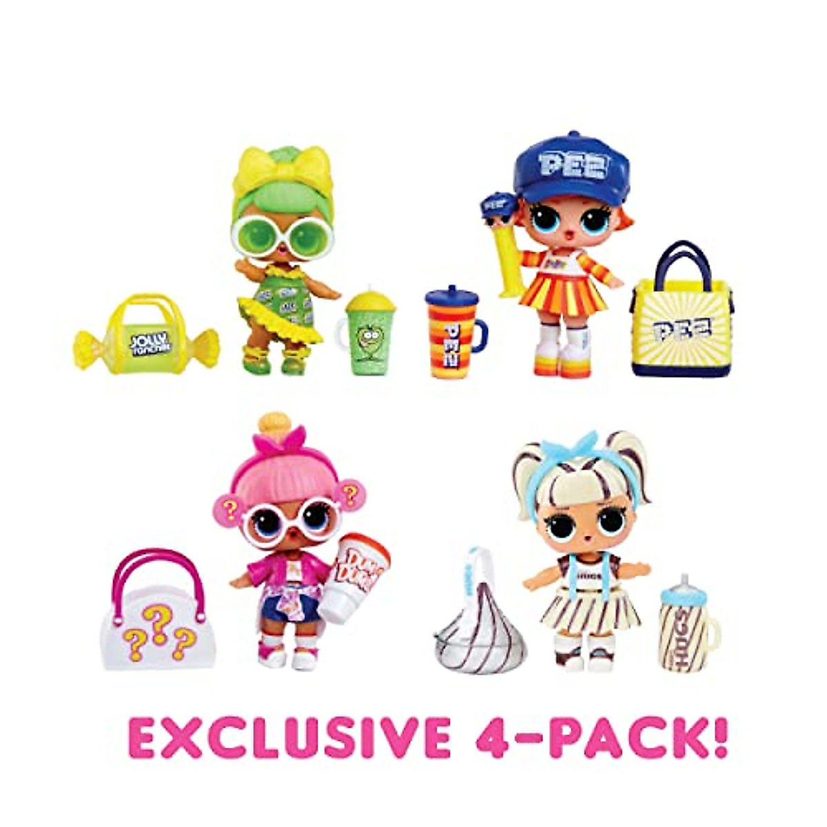 LOL Surprise Loves Mini Sweets Dolls 4-Pack #1 Jolly Rancher, Hot Tamales, Hershey’s Chocolate, Chupa Chups, w/ 32 Surprises, Candy Theme, Accessories, Collectible Doll, Paper Packaging