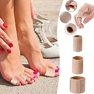 YIWULA 48 Pieces Toe Cushion Tube Toe Tubes Sleeves Soft Gel Corn Pad Protectors for Cushions Corns, Blisters, Calluses, Toes and Fingers,3 Size (Khaki)