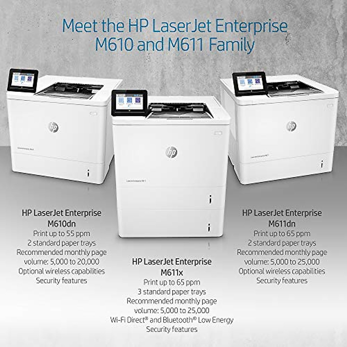 HP LaserJet Enterprise M611x Monochrome Printer with built-in Ethernet, 2-sided printing & extra paper tray (7PS85A) White