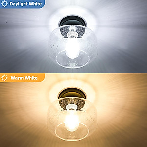 TOBUSA 2-Pack Industrial Semi Flush Mount Ceiling Light, Black Light Fixture Ceiling Mount with Seeded Glass Shade, Farmhouse Hallway Light Fixtures Ceiling for Living Room, Bedroom, No E26 Bulbs