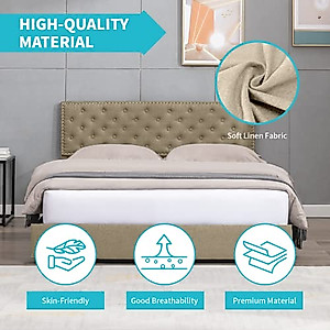 CECER Queen Size Bed Frame with 4 Storage Drawers,Upholstered Queen Size Platform Bed with Adjutable Headboard & Cotton Linen Fabric,Bed Base Frame with Storage Box,Easy Assembly-Beige