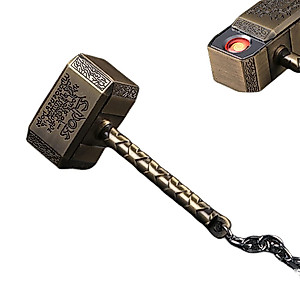 SIMBAE Cool Metal Hammer Lighter,Keychain Mini Vintage Texture Rechargeable USB Electronic Lighter,Windproof Touch Double-Sided Ignition,Suitable for Man (Bronze)