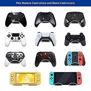 OAPRIRE Game Controller Wall Mount Holder Stand (4 Pack) for Xbox ONE PS4 PS5 STEAM Switch PC, Universal Gamepad Controller Accessories with 4 Cable Clips - Create Exclusive Game Fortresses - Clear