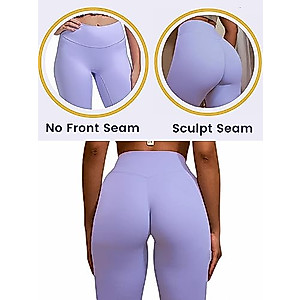 Sunzel Workout Leggings for Women Butt Lifting, Scrunch Butt Tummy Control Gym Leggings, High Waisted Squat Proof Yoga Pants 25" Lavender Large