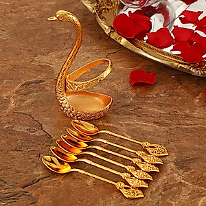 Stainless Steel Spoon Cutlery Kit with Zinc Alloy Swan Shape Retainer Storage Cutlery Rack Home Decor(Gold)