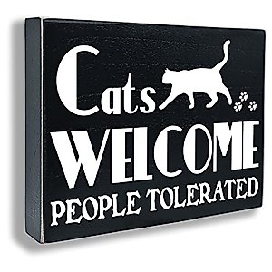 Maoerzai Cats Welcome People Tolerated Sign,Cat Decor, Cat Gifts,Funny Cat Signs,for Home Decor Cats Welcome Sign Cat Lover Gifts 8x6 Inches Hanging Wall Art. (8 X 6 inch, Black - Cat Sign)