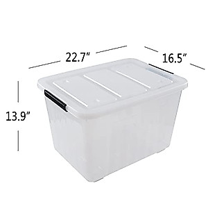 Tyminin 4 Packs 70 L Large Plastic Storage Box, Clear Storage Bin with Wheels