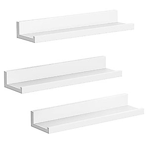 SONGMICS Floating Shelves, Set of 3 Wall Shelves, for Photo Frames and Trinkets, for Living Room, Home Office, Kitchen, Bathroom, White ULWS38WT