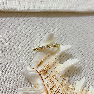 Cubic Zirconia Micropaved Classic Petite Wedding Band Dainty Skinny Stacking Ring (Gold, 5)