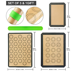 Silicone Baking Mats-Non Stick Cookie Sheet Macaron Mat Liner for Bake Pans & Rolling,Perfect Bakeware For Bread Making Pastry Cake Brioche Pizza Thick/BPA Free Set