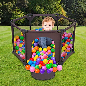 Baby Play Yard, Playpen for Babies Breathable Mesh, Portable Indoors Outdoors and Parks Great Gifts for Babies Infant Toddler Kids (Brown)