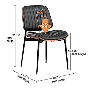 LUNLING Dining Chairs Set of 2 Mid Century Modern Retro Faux Leather Chair with Walnut Bentwood Upholstered Seat Metal Legs Adjustable Foot for Kitchen Dining Room Chairs(Black)