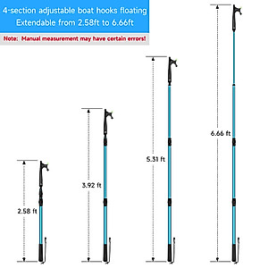 SAN LIKE Telescopic Boat Hook - Floating,Durable,Rust-Resistant with Luminous Bead,Blue Push Pole for Docking Extends from 2.58Ft to 6.66Ft