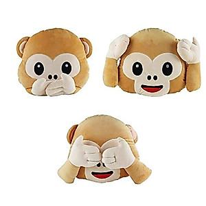 Overstock Monkey Pillow See No Evil Speak No Evil Hear No Evil Emoji Plush Tan Speak no Evil Polyester
