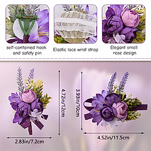 URROMA Wrist Corsage and Boutonniere Set, 1 Set Small Rose Purple Hand Flower for Prom Artificial Wedding Wrist Corsage for Wedding Party Prom
