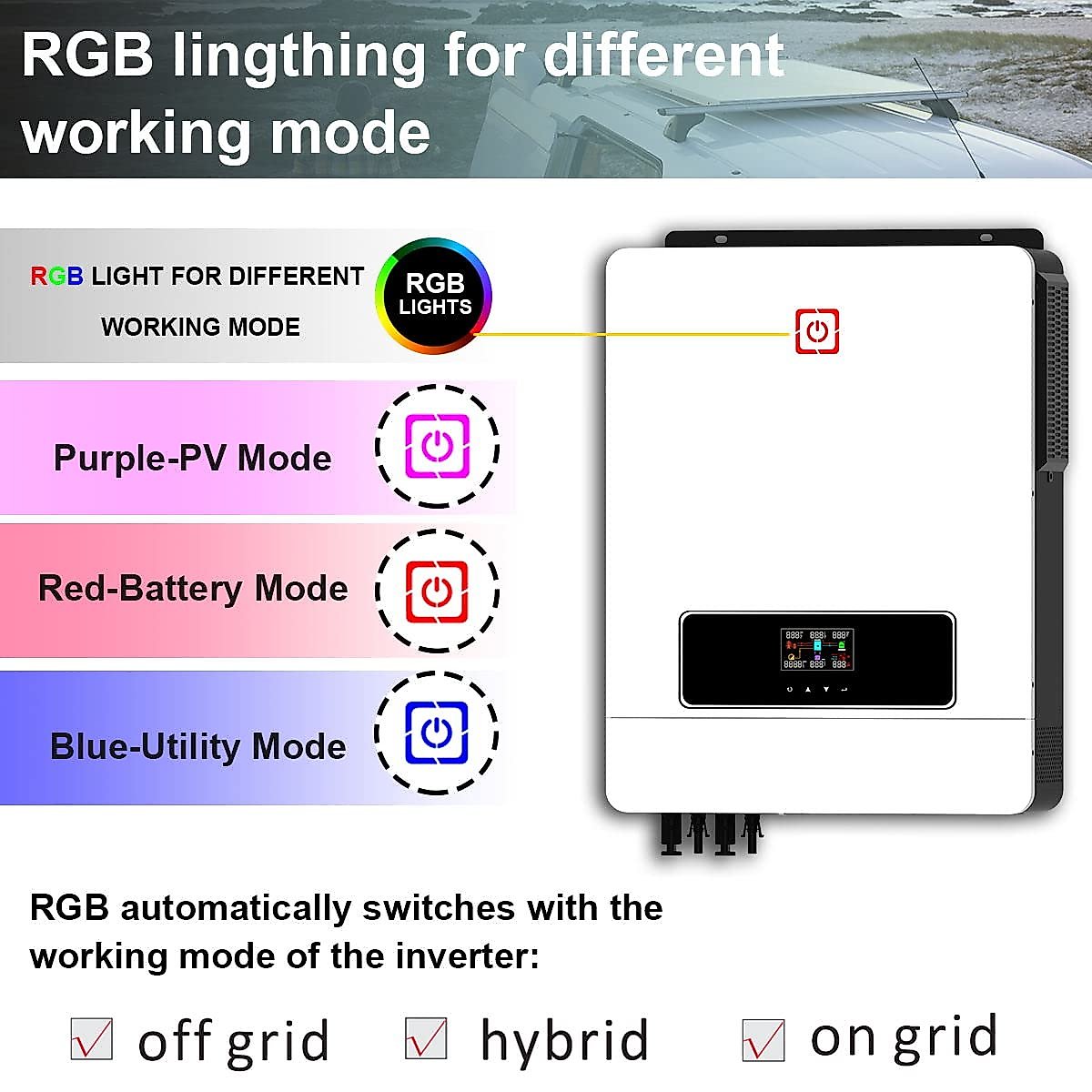 Y&H 8.2KW On/Off Grid Solar Hybrid Inverter Built-in 160A Charge Controller PV Max 500V Input DC48V to AC230V Pure Sine Wave Inverter for Home Energy Storage RV Shed Off-Grid System