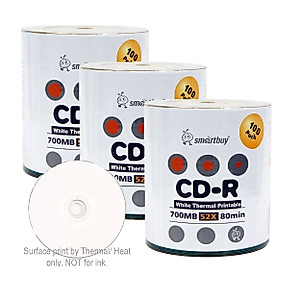 Smartbuy 300-disc 700mb/80min 52x CD-R White Thermal Hub Printable Blank Recordable Media Disc