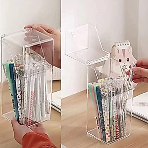 Housoutil 2Pcs Acrylic Makeup Brush Holder Organizer with Lid, Clear Makeup Organizer, Cosmetic Brush Storage Organizer Pen Holder for Bathroom, Dresser, Vanity and Countertop