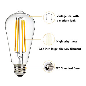 12V Edison Bulb 60 watt Equivalent E26 Medium Base 12V LED Light Bulb, AC/DC 12V-36V 6W Warm White 2700K Vintage Low Voltage Bulb for RV, 2 Pack