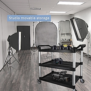 Utility Cart On Wheels 3 Tiers Service Cart with Wheels Plastic Heavy Duty Carts for Restaurant/Kitchen/Hotel/Laundry/Studio/Garage-Large