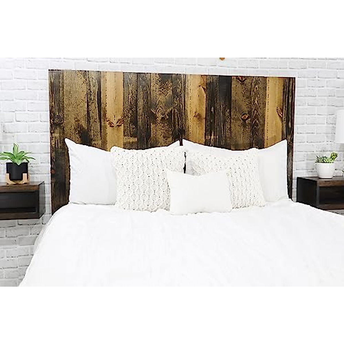 Barn Walls Dark Brown Headboard, Rustic Design, Solid Wood Headboard, Floating Panels, Wall Mount, Adjustable Height, Easy Assembly, Queen Size